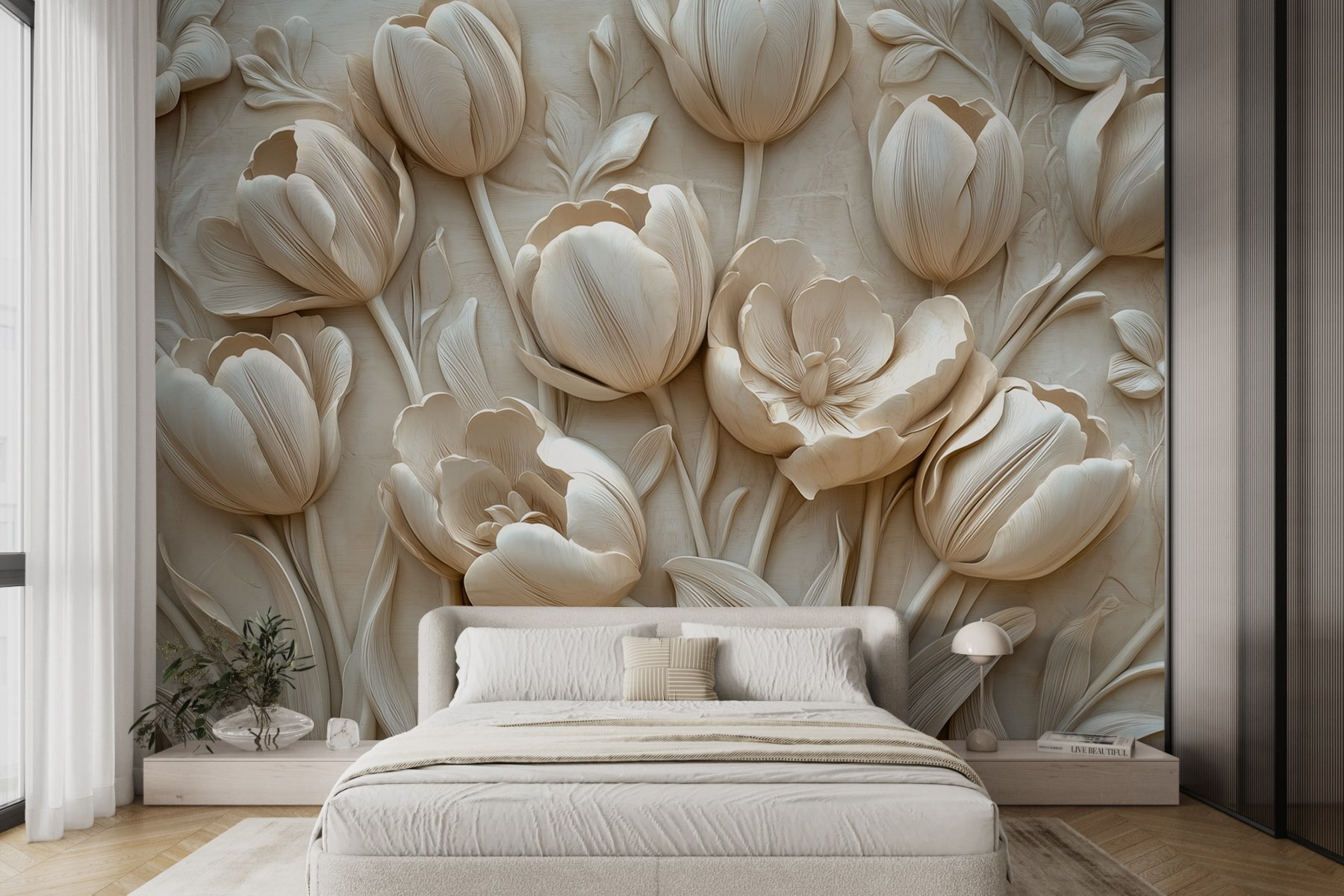 Carta da parati Fiori 3D arte floreale 3D con graziosi tulipani in ...