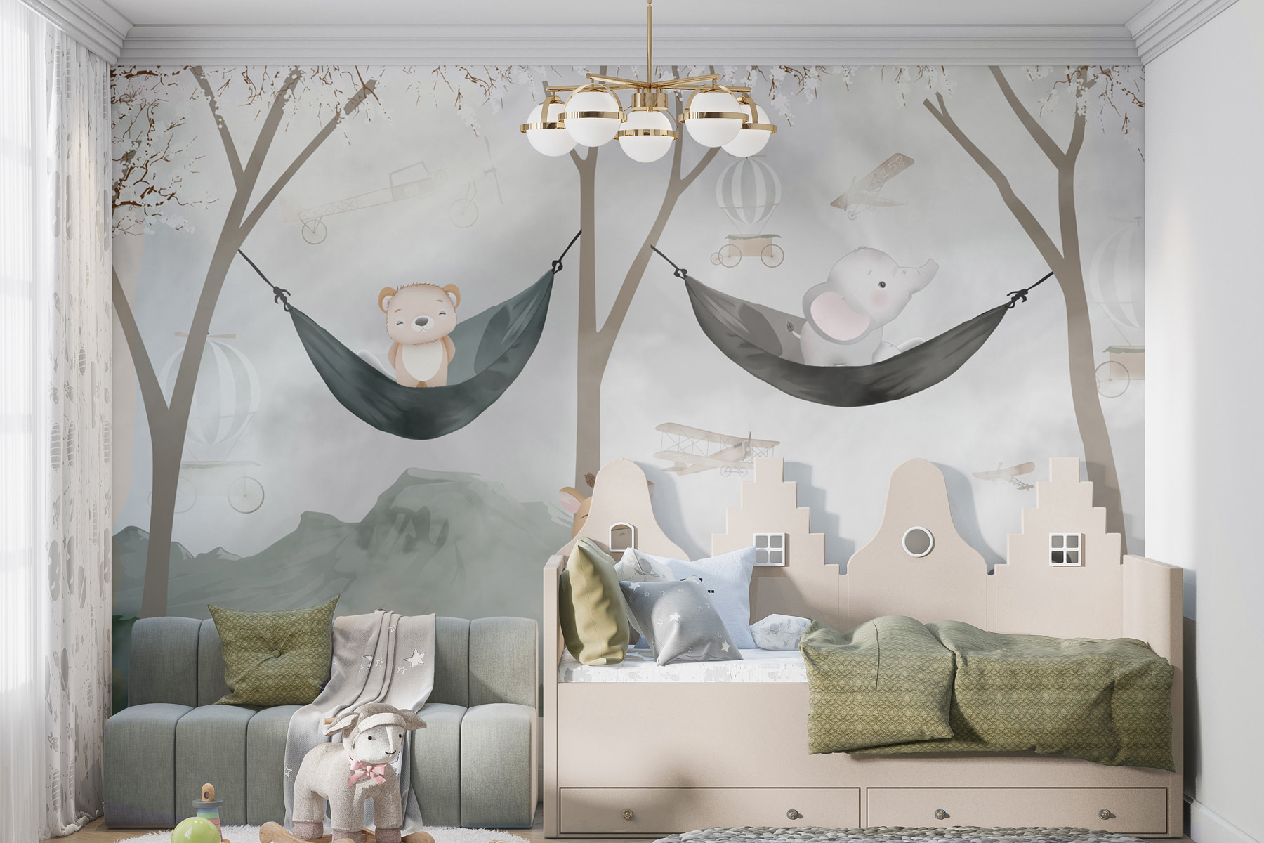 Carta da parati Animali simpatici che si dondolano su un'amaca nel ...