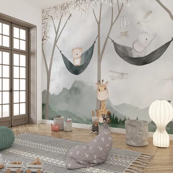 Carta da parati Animali simpatici che si dondolano su un'amaca nel ...